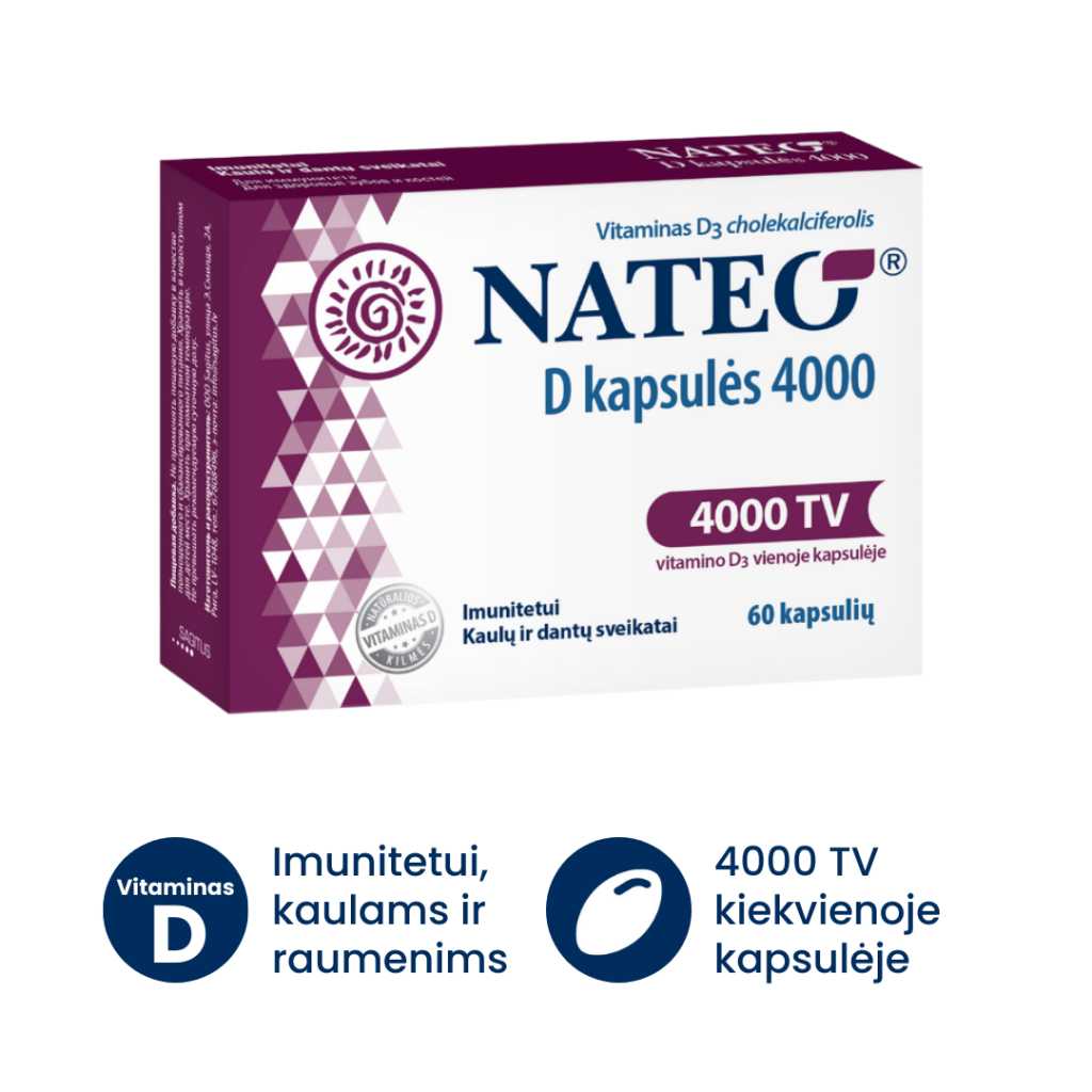 NATEO D 4000 - naturālus vitamino D kapsulės | nateo.lt